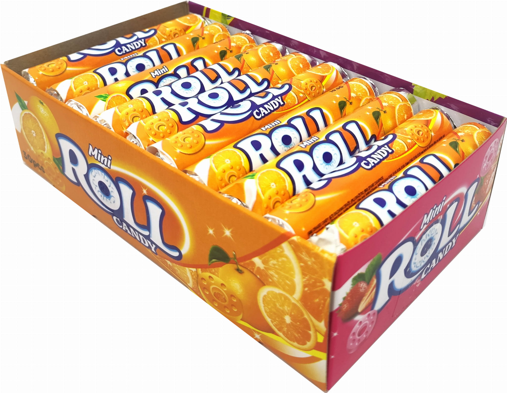 Mini Roll Candy Pudrowe Cukierki w rolkach Pomarańcza 30 szt elukmar.pl